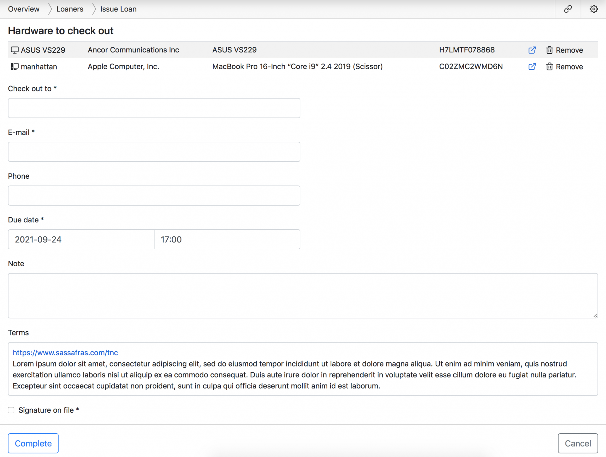 Loaner Pool Management - Sassafras Software
